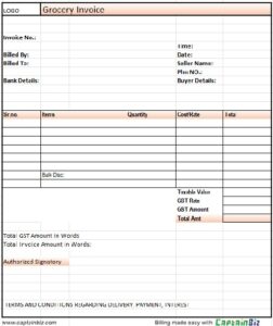Grocery Invoice Format and Grocery Invoice Template - CaptainBiz