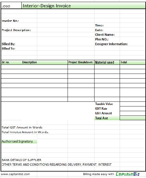 Interior Decorating Invoice Template New Invoice Template Design 2023