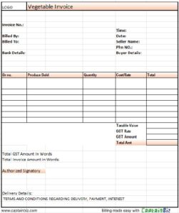 Vegetable Invoice Format and Vegetable Invoice Template – CaptainBiz